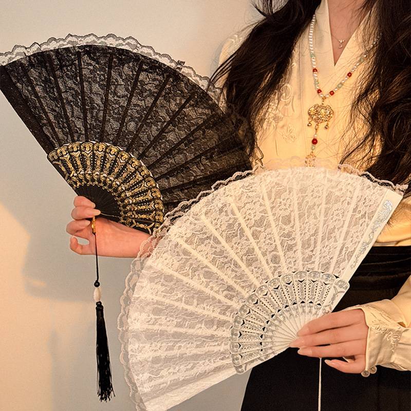 仙侠扇子夏季古装旗袍随身折叠扇国风汉服流苏扇子女生新中式蕾丝