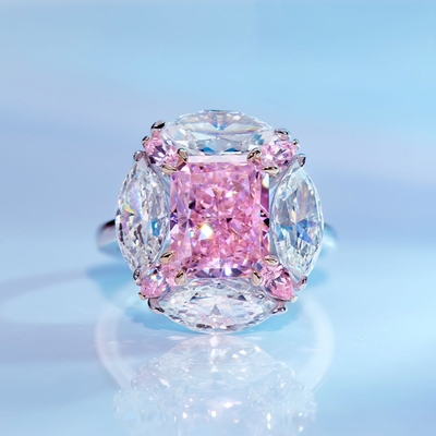 绝美4克拉粉钻泡泡糖戒指女925