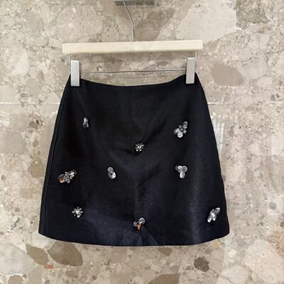 欧洲站2026新款欧货高定款包臀显瘦花朵亮片装饰高腰A字短裙2385