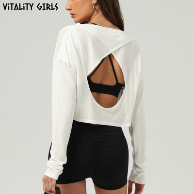 Vitality Girls瑜伽罩衫镂空露背速干微透露腰宽松百搭运动上衣女
