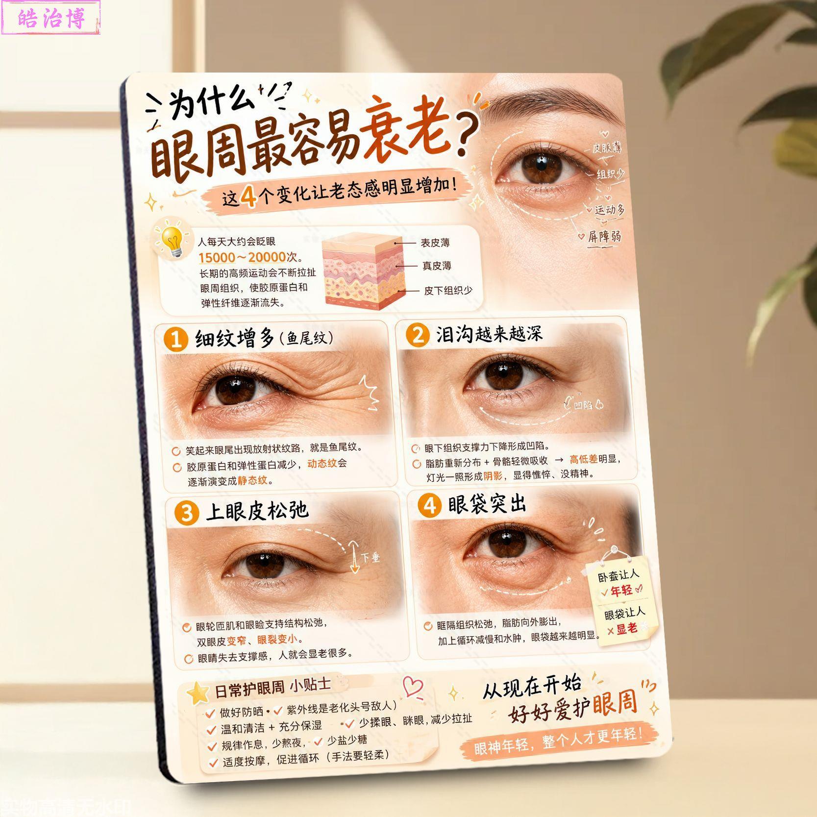 眼周衰老问题眼部抗衰皮肤管理展示牌相框美容养生馆广告装饰摆台