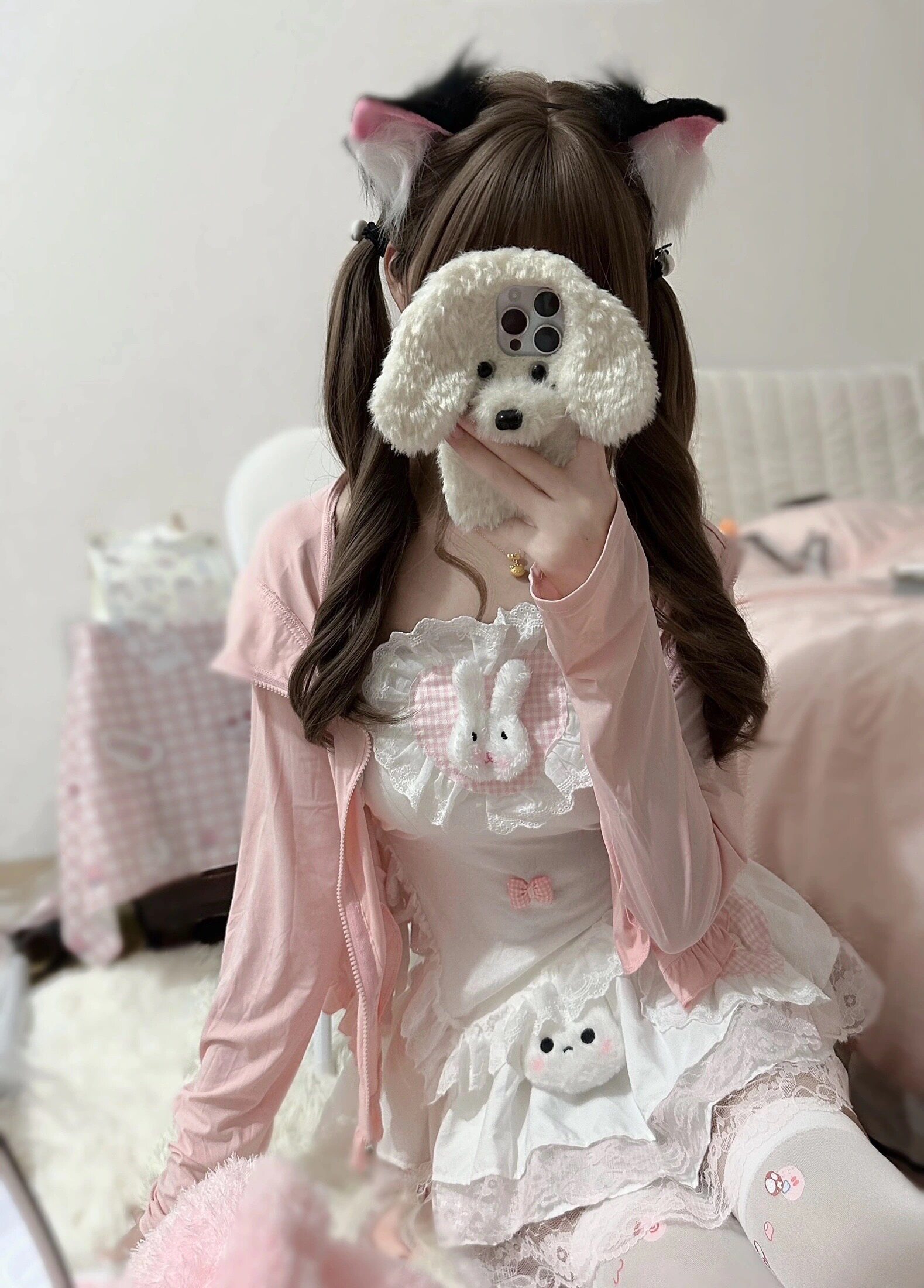 原创*甜兔蛋糕*萌妹套装纯欲可爱宅系软妹粉色系上衣+蛋糕裙春夏