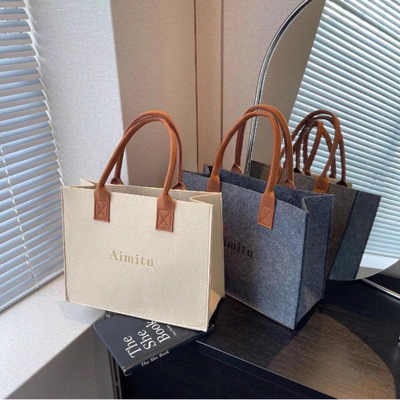 ins女包大容量毛毡包手提袋百搭托特毛毡手提包礼品包可定制logo