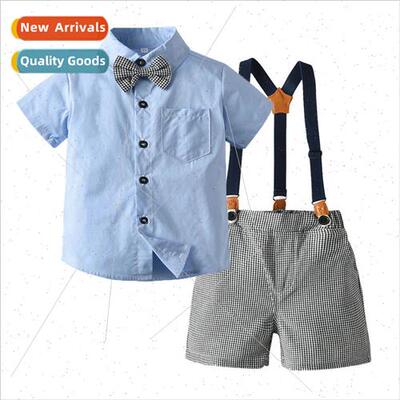 Summer Boys Plaid Bib Shorts Graduation Gowns Childrens Bow