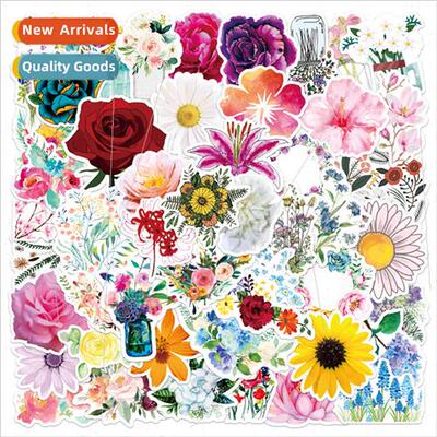 50 floral stickers cartoon bouquet sunflower chrysanthemum d