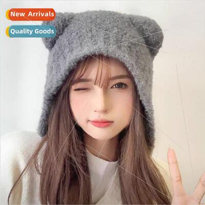 Cute bear knted hat female fall  winter thickened warm agein