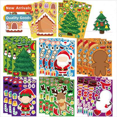Toy puzzle stickers cartoon Christmas image Make a face stic