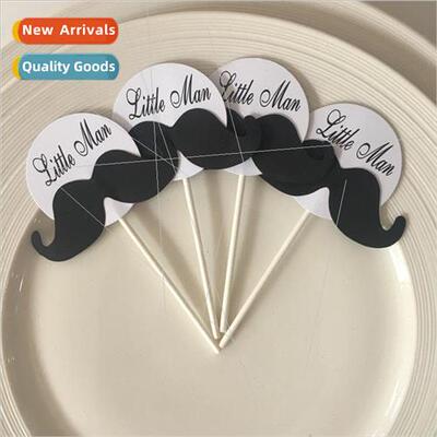Black and White Boy ttle Man Moustache Round Cake Birthday P