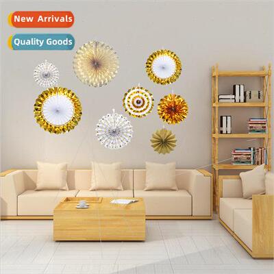 2023 new gold paper fan flower holiday shopping mall boutiqu