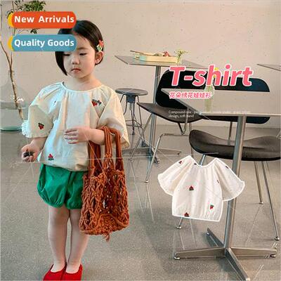 Korean childrens wear 2023 summer girls bubble sleeve blouse