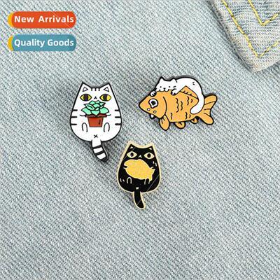 Cartoon creative cute cute kitty brooch jewelry potted plant