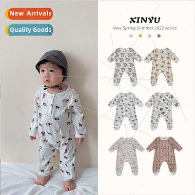 ins baby cotton vintage print onesie baby open gear outwear