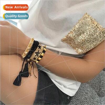 Rice Beads Handmade Woven Pentagram Bracelet Fashion Rivet B