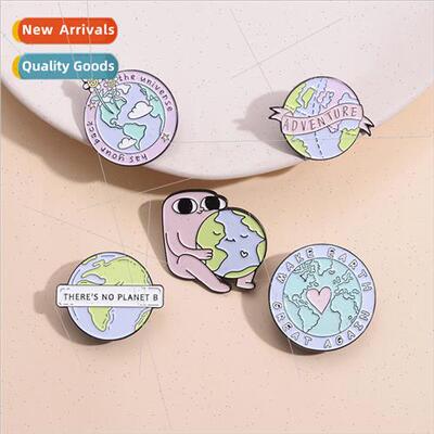 Cartoon Badge Alien Planet Pink Heart Earth Brooch Pin Cute