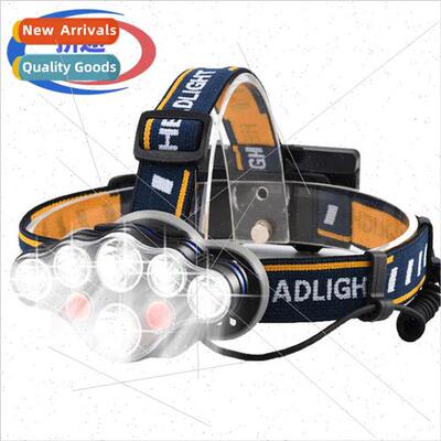 8LED strong light headlamp LED + COB red light warning adjus