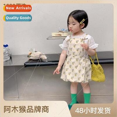 Korea girls floral strappy skirt lace lace doll shirt set ch