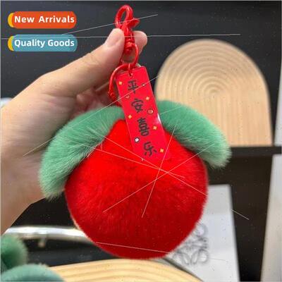 Real otter rabbit hair small apple car keychain pendant ins