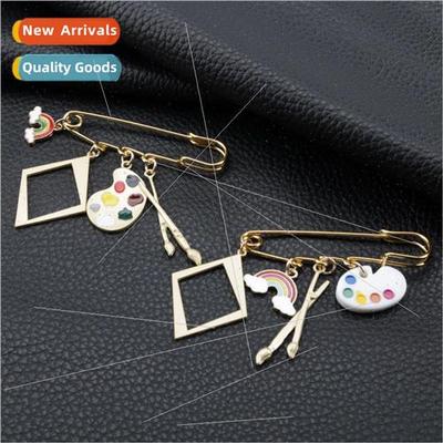 Creative new art students cartoon paintbrush palette pin ant