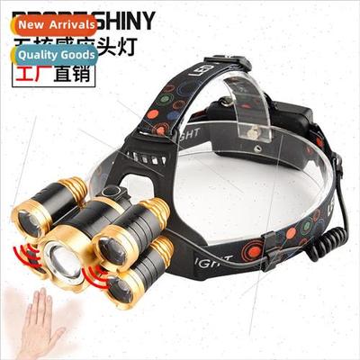 New 5led T6 strong light headlamp aluminum alloy zoom sensor