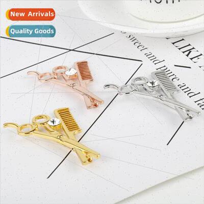 Creative Personalized Scissors Comb Brooch Pin Barber Clothi