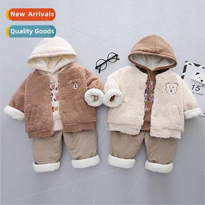 2023 winter new childrens lambswool bear head hooded sweater