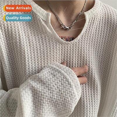 Long-sleeved t-shirt men 2022 new national  white loose bott