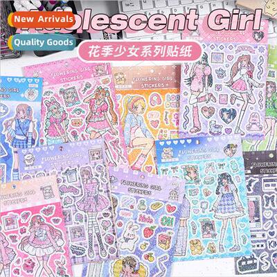 Flower season girl handbook stickers cute girl children stic
