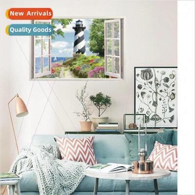 Wall stickers new 3D false window lighthouse bedroom living