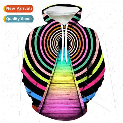 2023 Colorful Abstract Vertigo 3D Print Mens Hooded Sweatshi