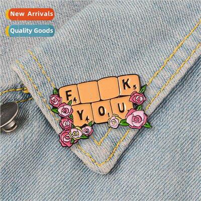 Jewelry Brooch Cartoon Botanical Rose Flower Keyboard Quirky