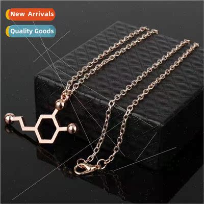 Chemical molecule dopamine rose gold necklace fashion honeyc