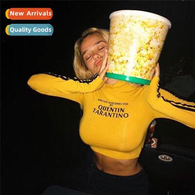 Yellow Lg Sleeve Printed Top Lg Sleeve T-Shirt Women Tempera