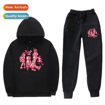 Carto Graphic Mens Sweatshirt Sweatpants Set loose threaded