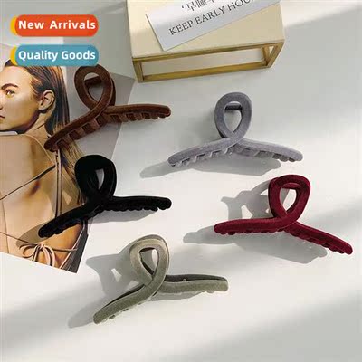 Solid color flocking grasp clip pin Ms. Korea ins advanced