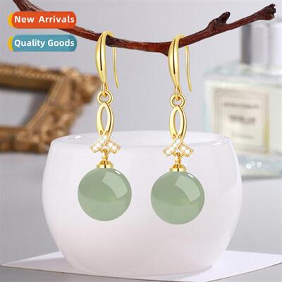 New ethnic style retro imati Hetian jade earrings female zir