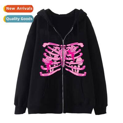 Dark wind hip-hop gothic Harajuku Y2k skelet zipper hoodie m