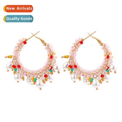 ZA fashi persaly C circle earrings set rice beads imati pear
