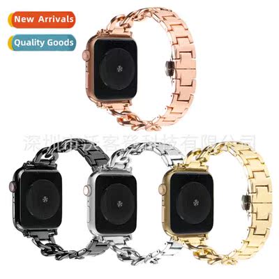 适用apple single row denim chain butterfly buckle metal watc