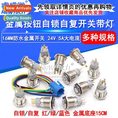 12V/24V 16MM Ring -Resetting -Locking Metal Pushbutt S Power