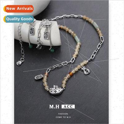 Colorful beaded Yuanbao necklace female fashion niche retro