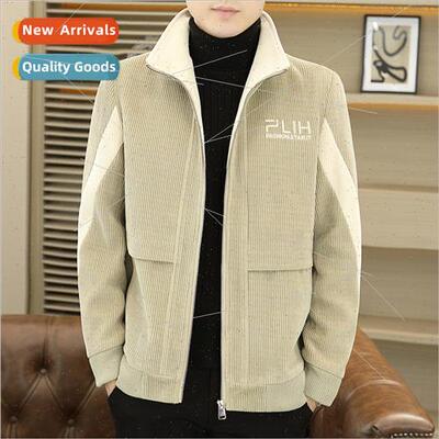 Men colorblocking tweed blouse jacket wool coat youth handso
