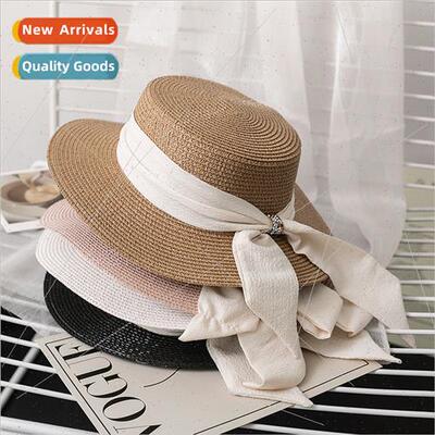 Flat top bowler hat floppy beach sun shading straw hat summe