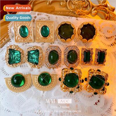 silver pin emerald ruffled circle geometric earrings fashion