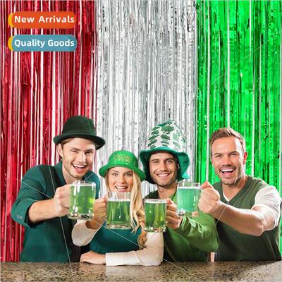 New red silver green glossy rain curtain Irish festival part