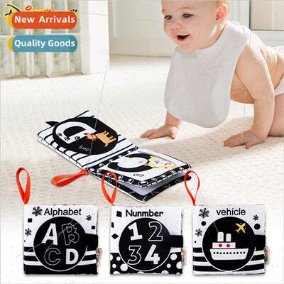 New baby cloth book black whe numbers cognive tearing ringin