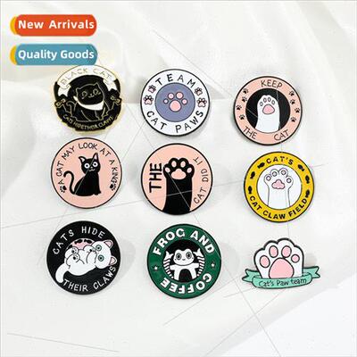 Cartoon animal round brooch cute cat paw dog duckling badge