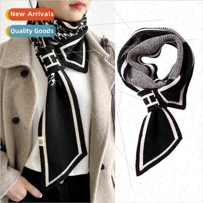 Thousbirds check small scarf women autumn winter Korean knte