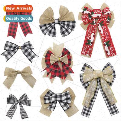 Christmas Hemp Bow Faux Hemp Black Whe Plaid Bow Large Butte