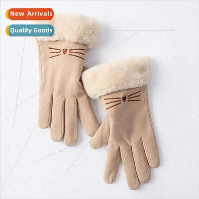 Autumn and winter warm gloves Ms. padded thickened wool mout