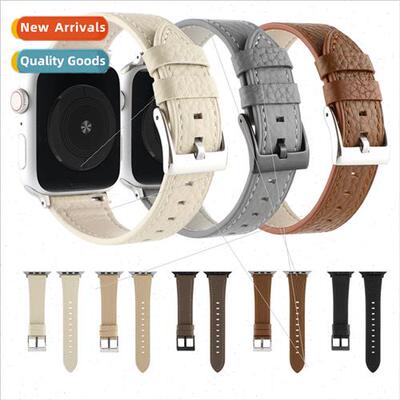 适用Apple Lychee grain leather watch bapple iwatch8/SE/7/6/5